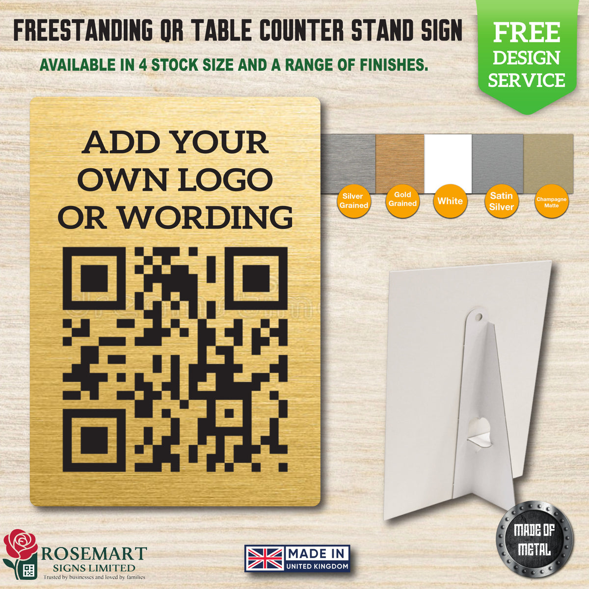 Custom Freestanding Metal QR Sign – Countertop Display with Logo or Te ...