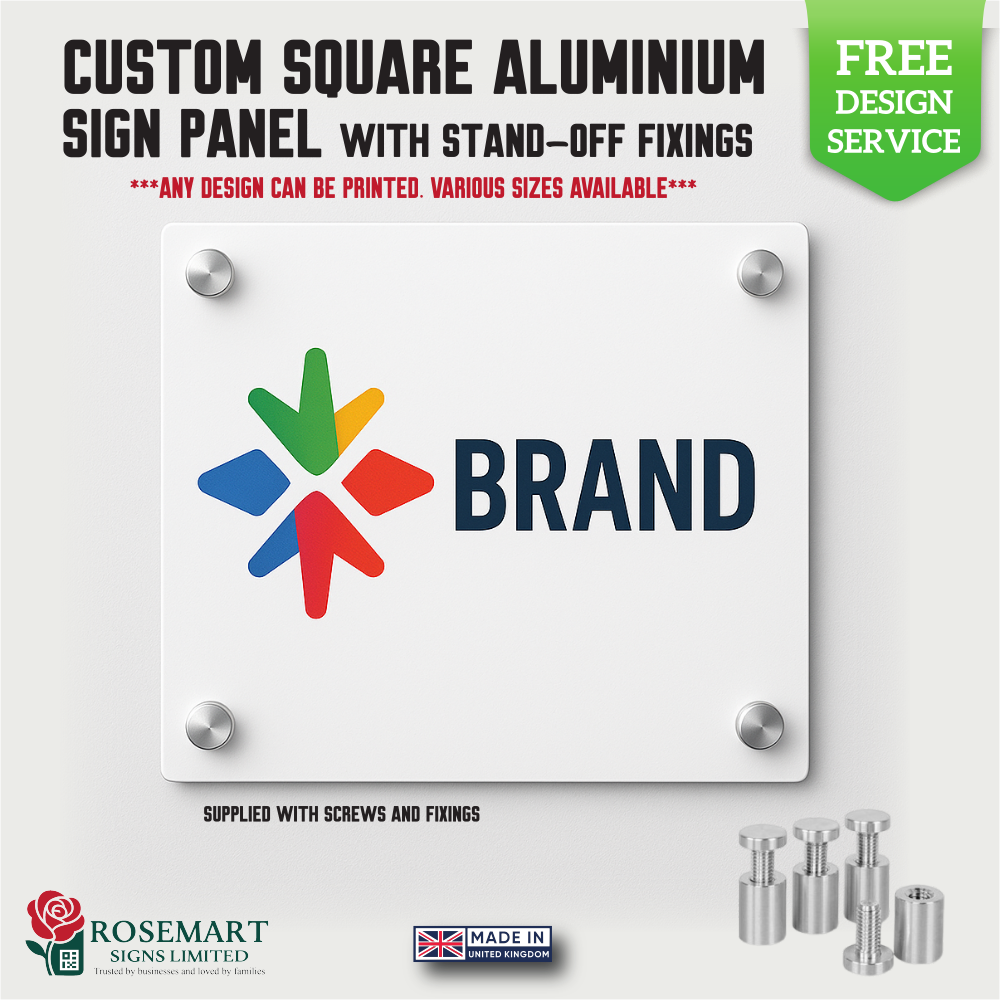 Custom Square Aluminium Sign Panel with Stand-Off Fixings – Indoor/Out ...
