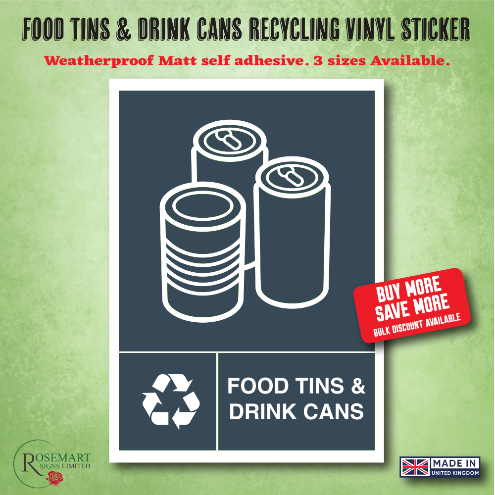 Food tins and cans Recycling bin vinyl stickers. – Rosemart signs Limited