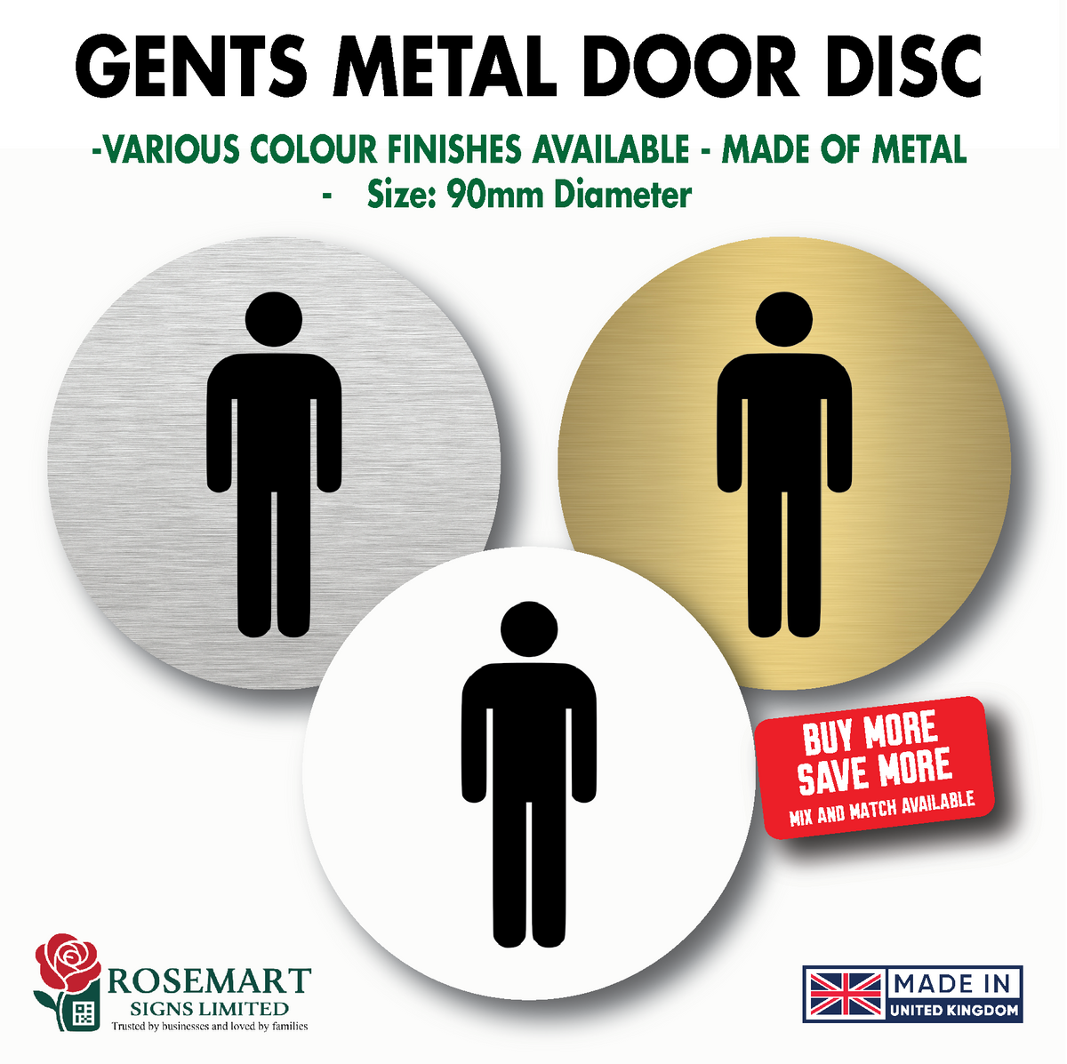 Gents Toilet Metal Door Disc Sign – Aluminium – 90mm Round – Rosemart ...