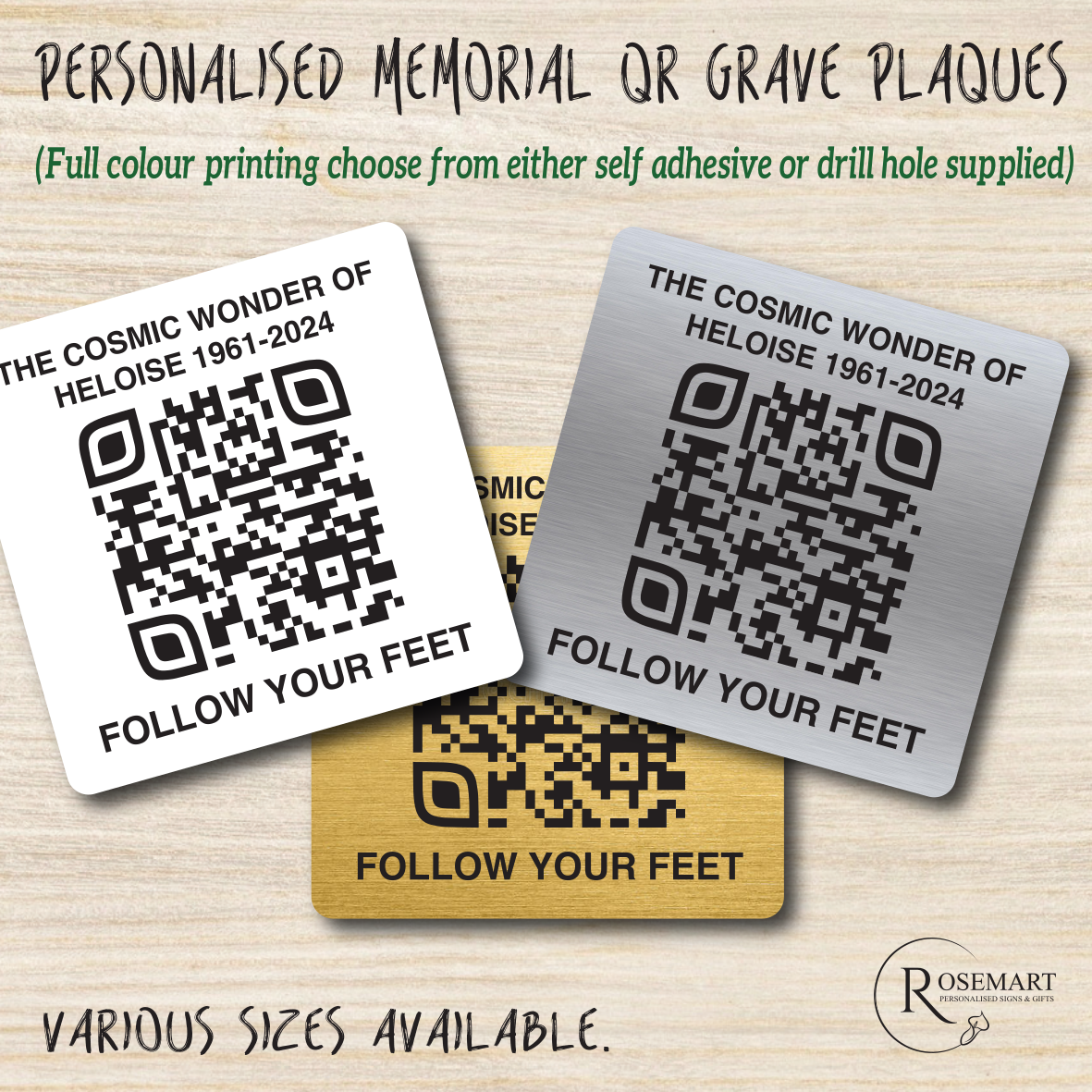 Personalised Memorial QR code grave marker metal plaques. – Rosemart ...