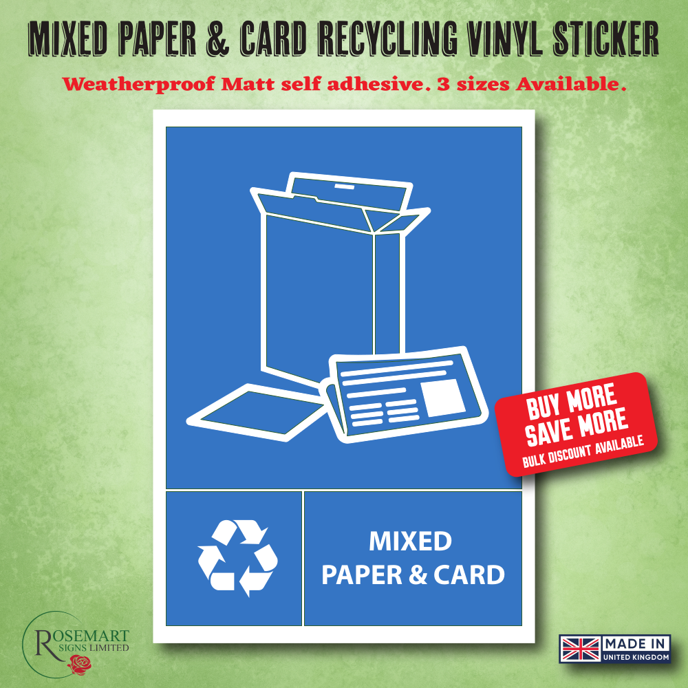 Mixed Paper And Card Recycling Sign
