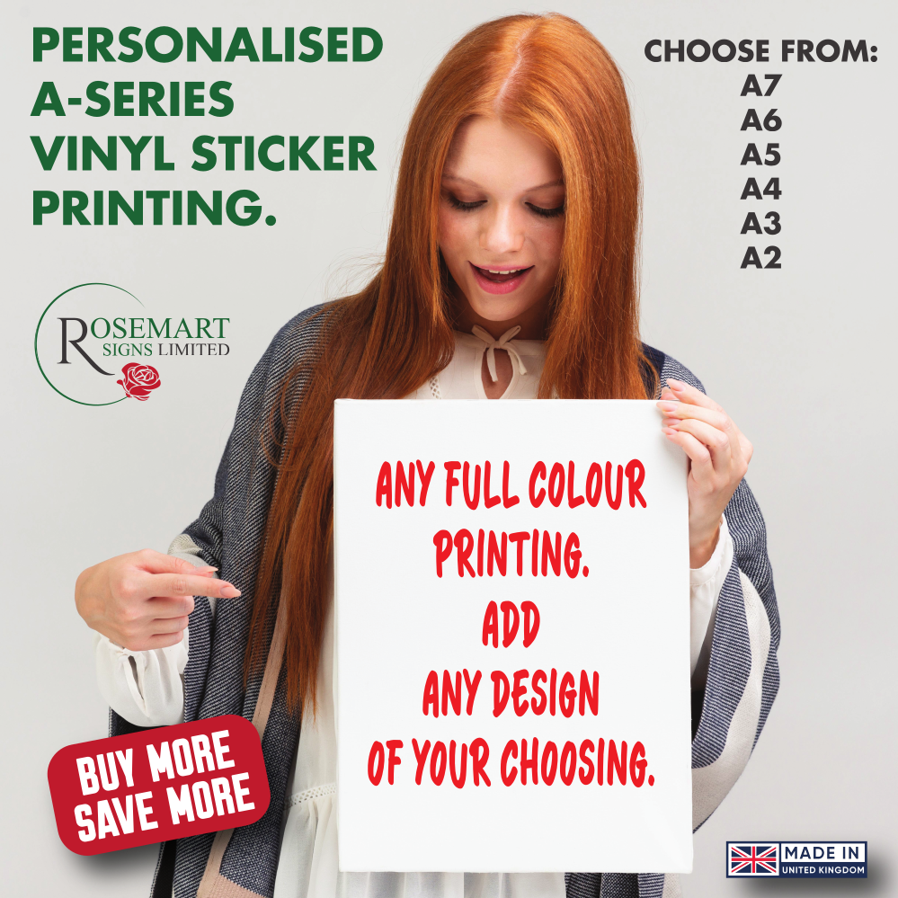 Custom made A-series personalised self adhesive vinyl stickers. A7, A6 ...