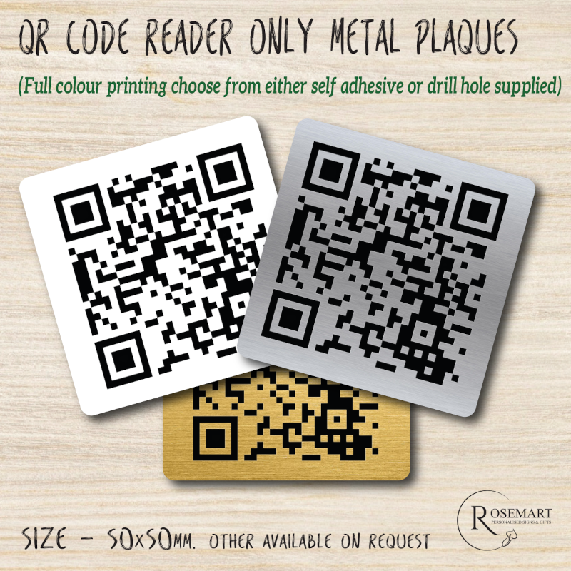 Personalised QR reader code social media metal plaques. – Rosemart ...