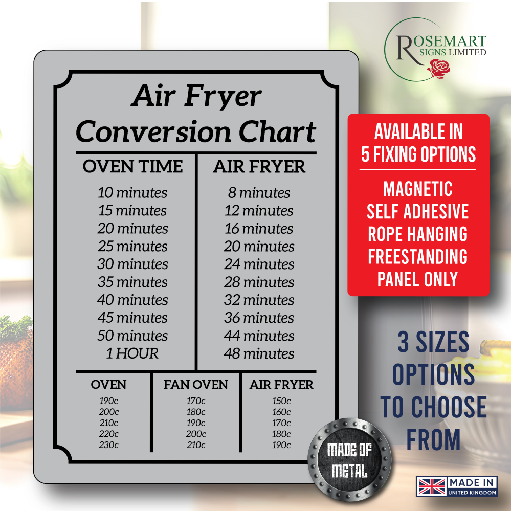Air Fryer Conversion Chart Cooking Times Temp Oven Kitchen Satin silve ...
