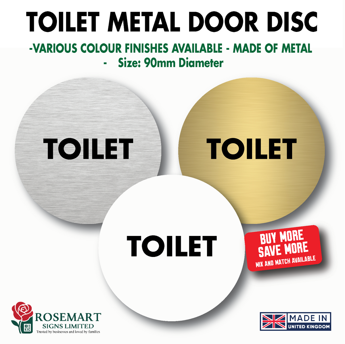 Toilet Metal Door Disc – Aluminium Door Sign – 90mm Round – Rosemart ...