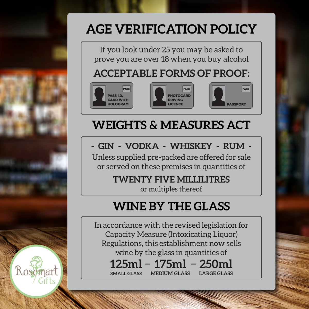 25ml 3 in 1 Alcohol Law Sign Pub Bar Restaurant Licensing sign ...