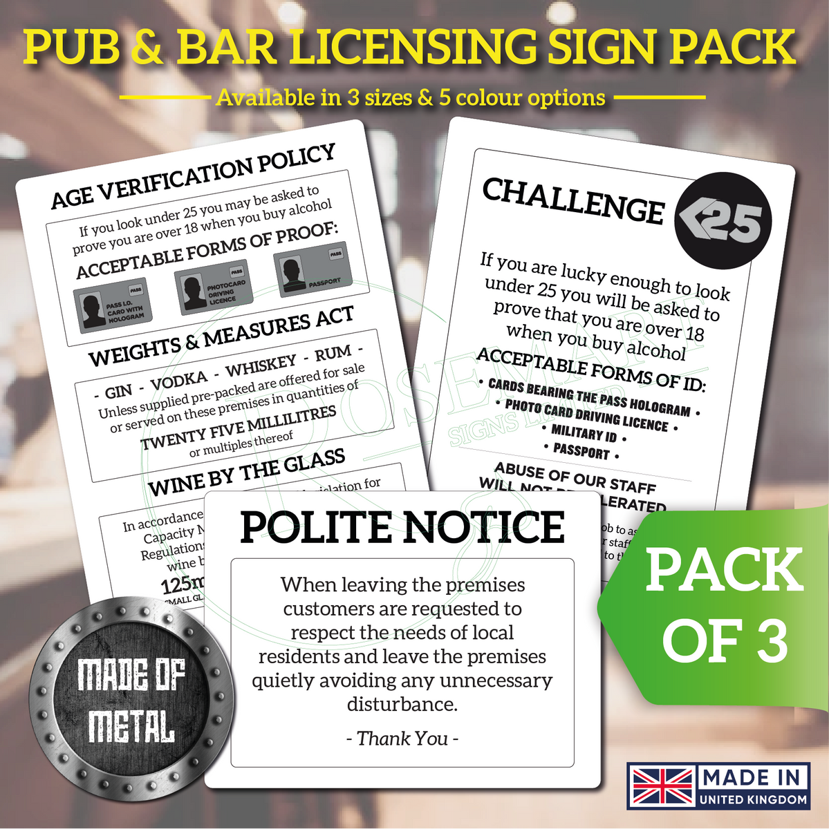 Pub and Bar Licensing sign pack – Rosemart signs Limited