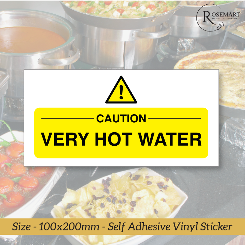 Caution very Hot Water kitchen & catering safety vinyl sticker sign ...