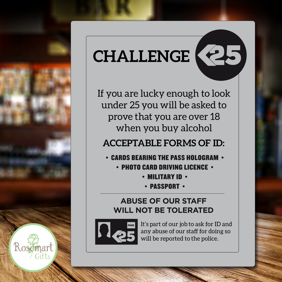 Challenge 25 Alcohol Law Sign Pub Bar Restaurant Licensing sign ...