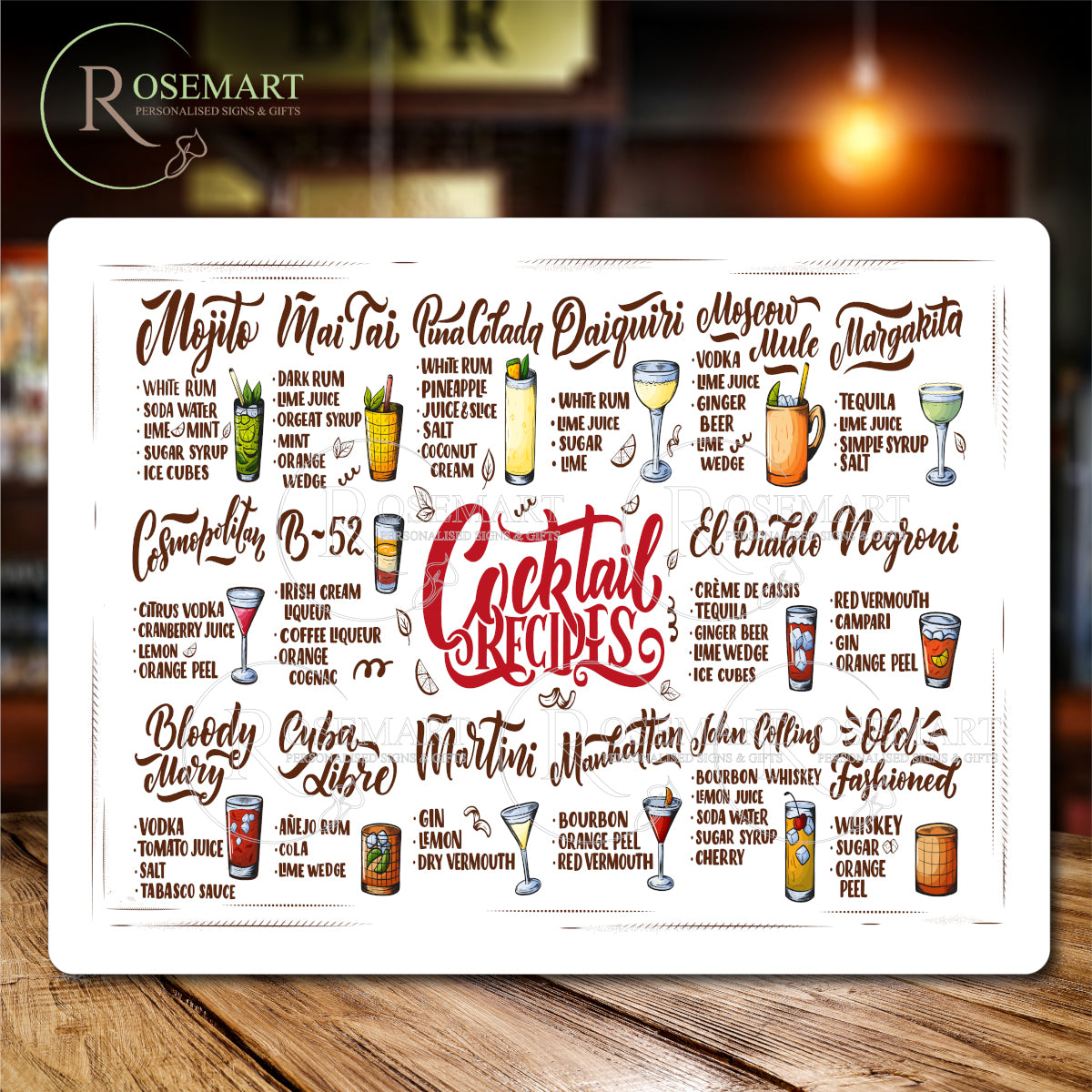 Classic Cocktail Recipes Home Bar pub man cave metal sign – Rosemart ...