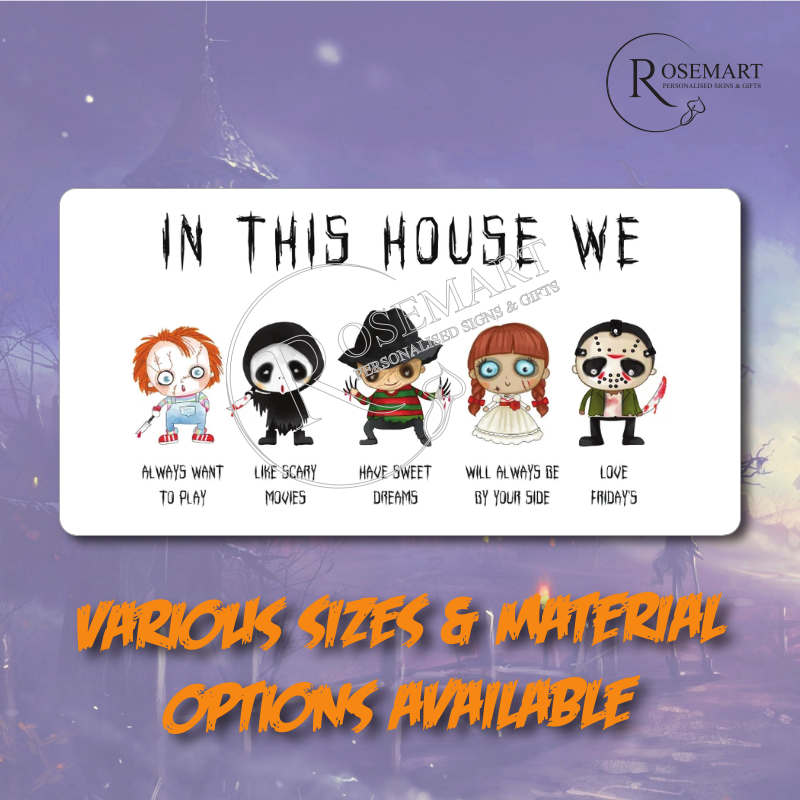 Halloween horror family plaque In this house fun metal sign plaque. DE ...