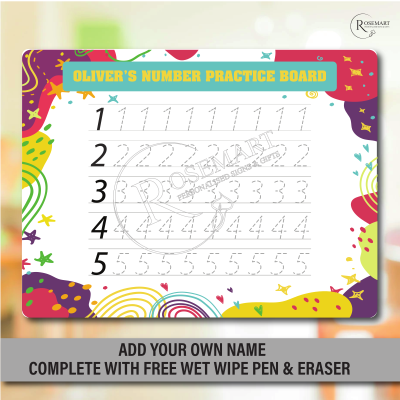 Personalised Children’s number writing practice Board with pen. Educat ...