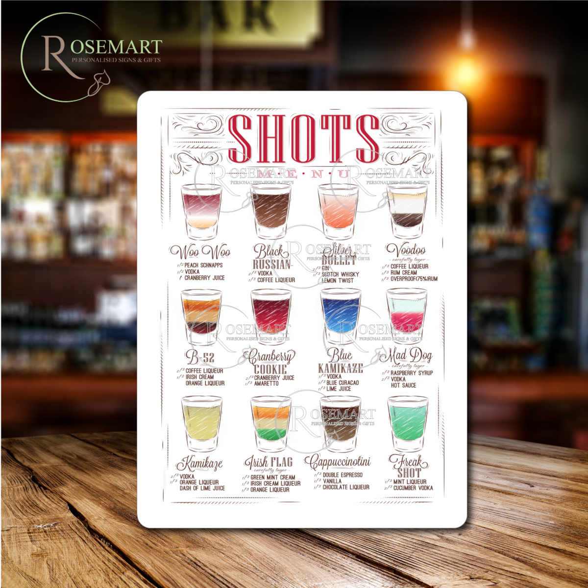 Shots Menu Recipes Home Bar pub man cave metal sign – Rosemart signs ...