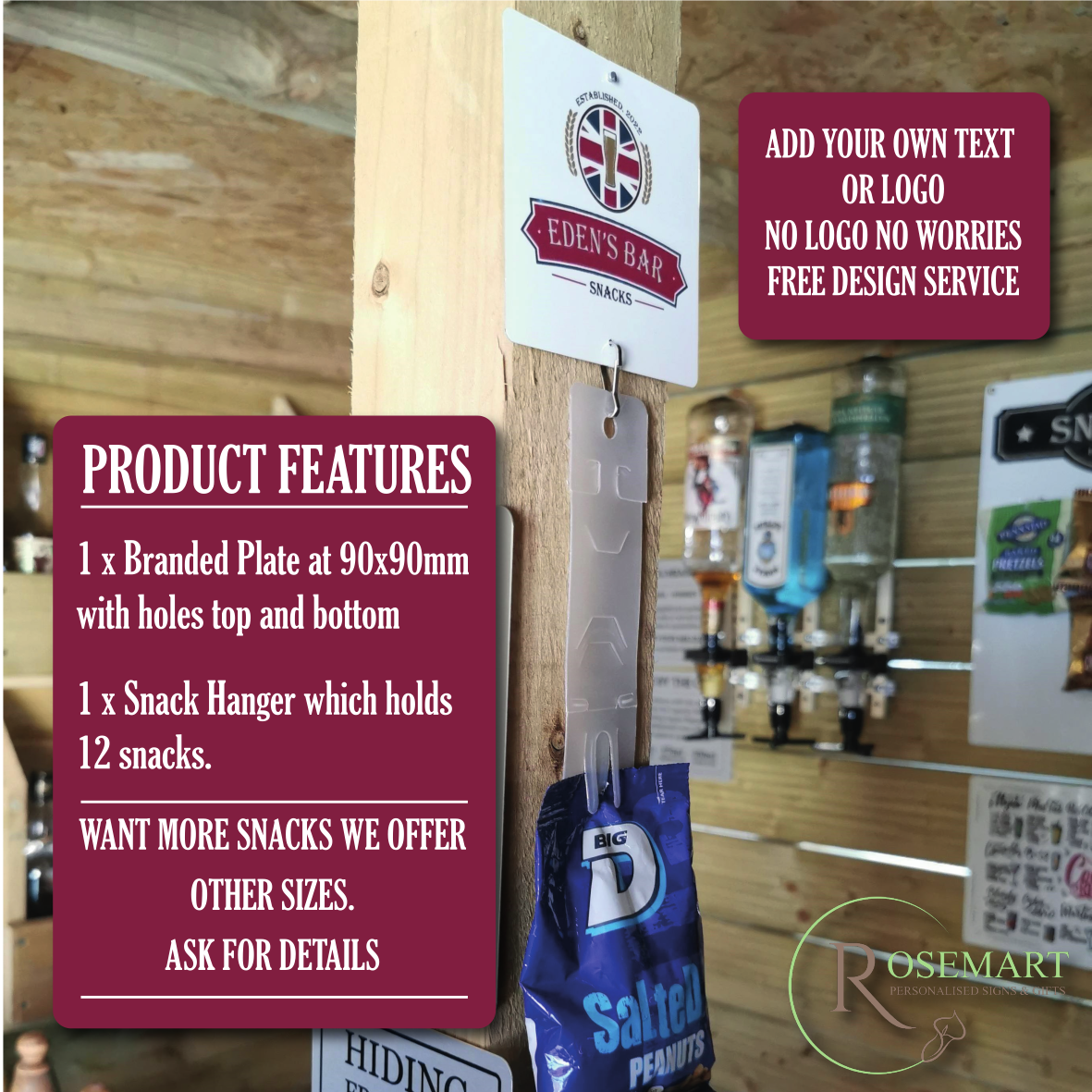 Branded bar snack board sign and snack holder – Rosemart signs Limited