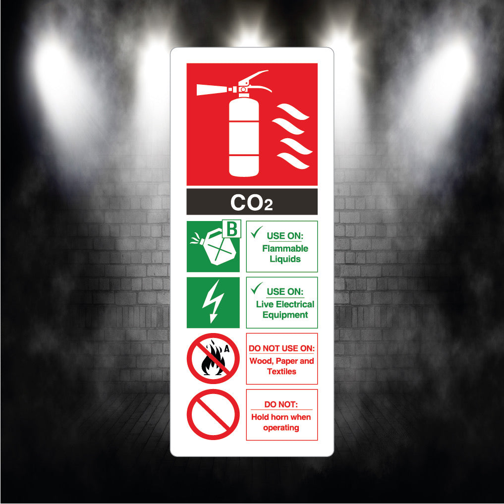 CO₂ Carbon Dioxide Fire Extinguisher Sign – 80×200mm – Vinyl Sticker o ...