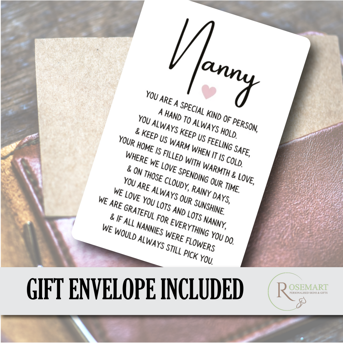 Nanny loving quote keepsake metal wallet card. – Rosemart signs Limited